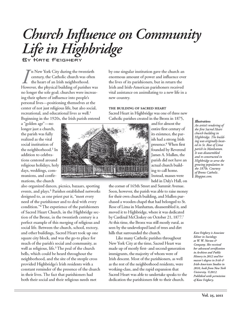 Church Influence on Community Life in Highbridge by Kathleen Fieghery ...