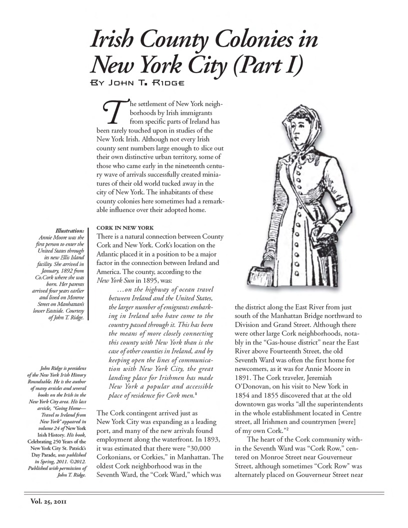 Irish County Colonies in New York City (Part I) by John T. Ridge ...
