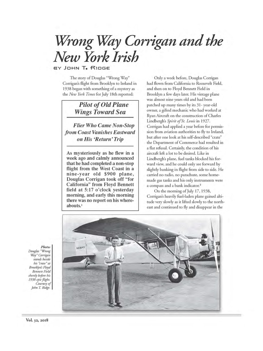 Wrong Way Corrigan and the New York Irish by John Ridge - Article ...